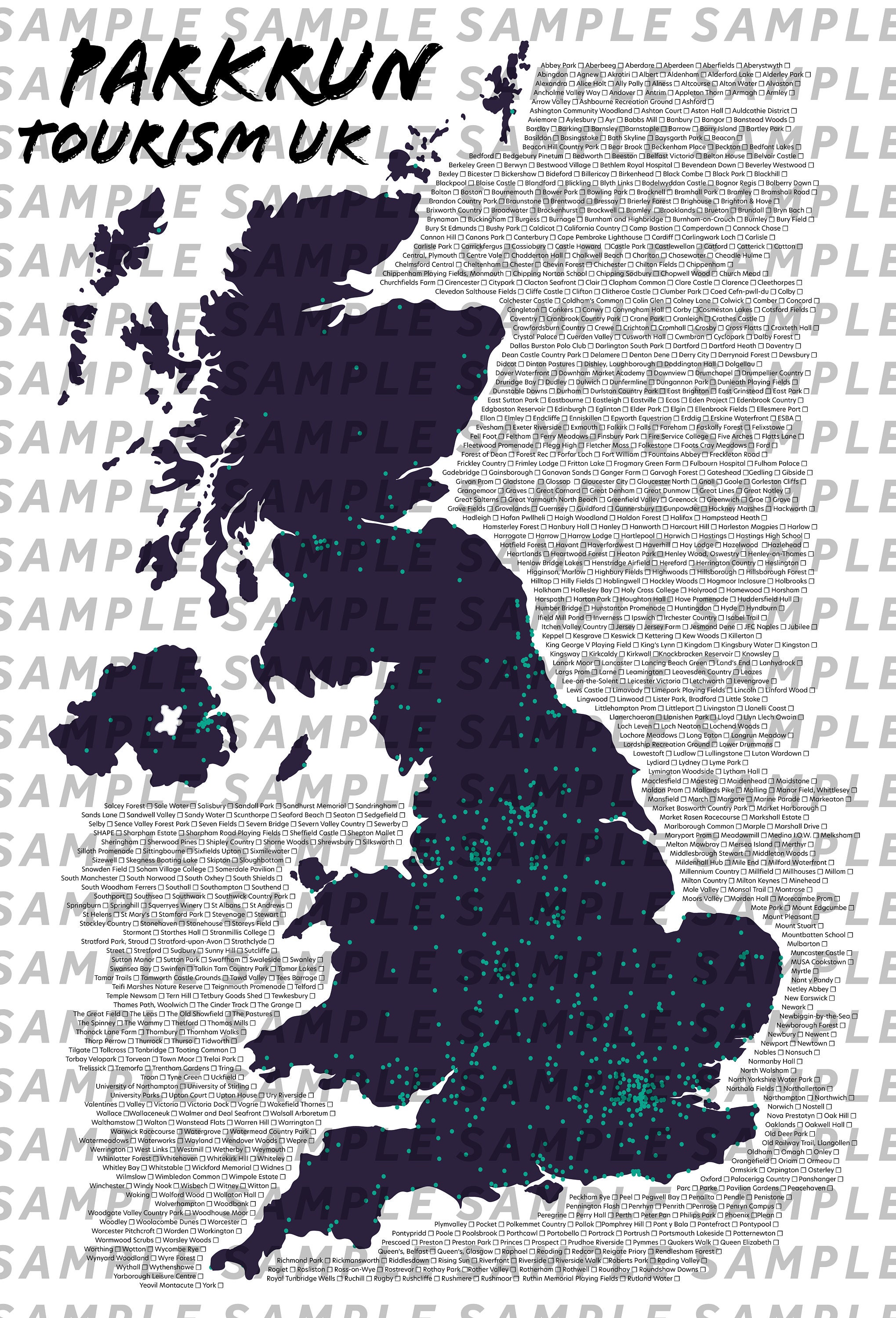 UK Parkrun Tracker Tick List | Printable Poster Wall Art | Parkrun ...