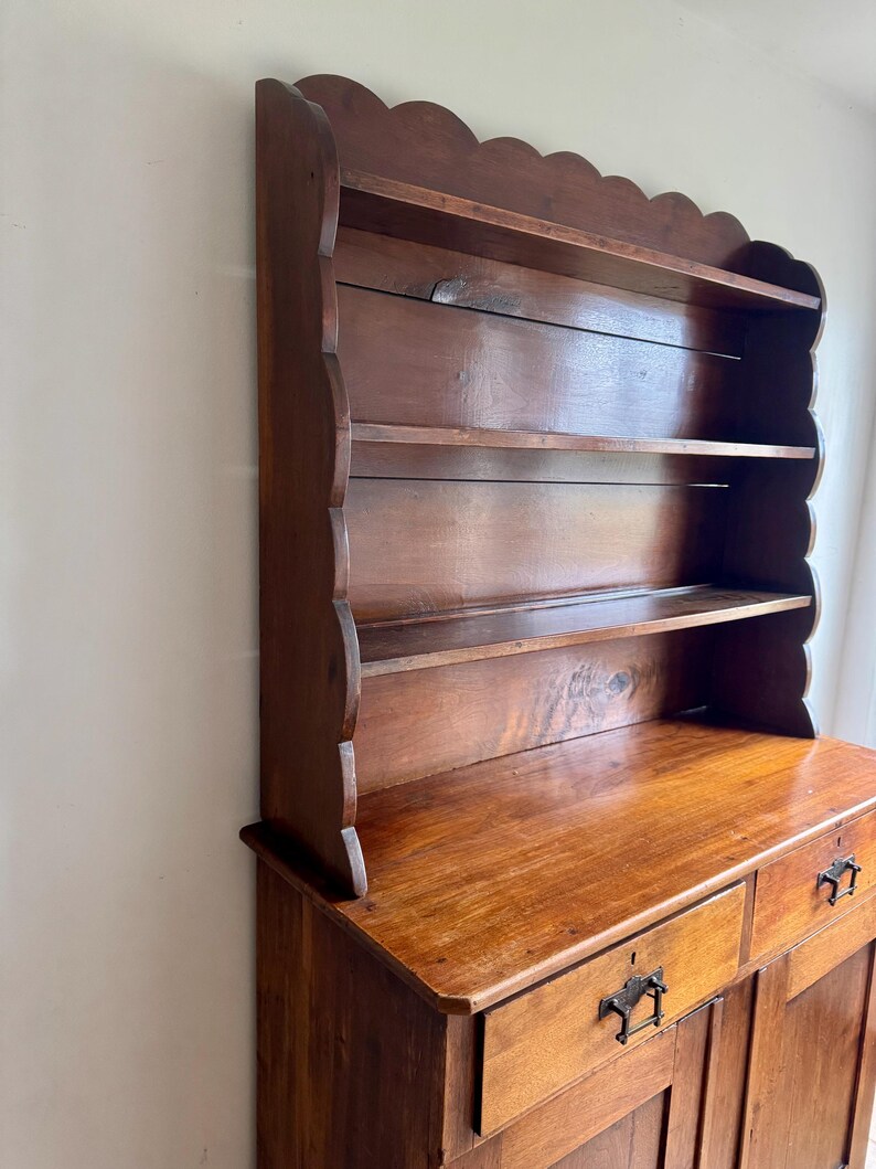 Rustic Farmhouse Pine Hutch Cabinet With Scalloped Shelf Top - Etsy