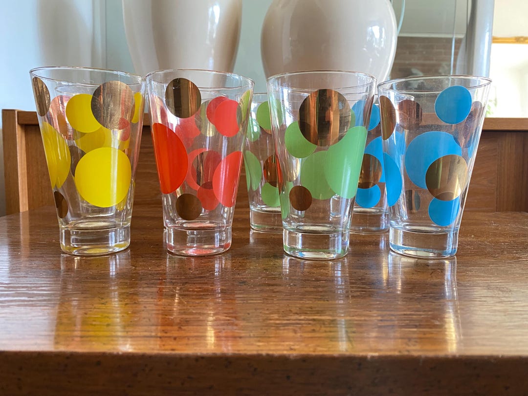Vintage MCM Polka Dot Hi-ball Glasses, Retro Barware Set With Original ...