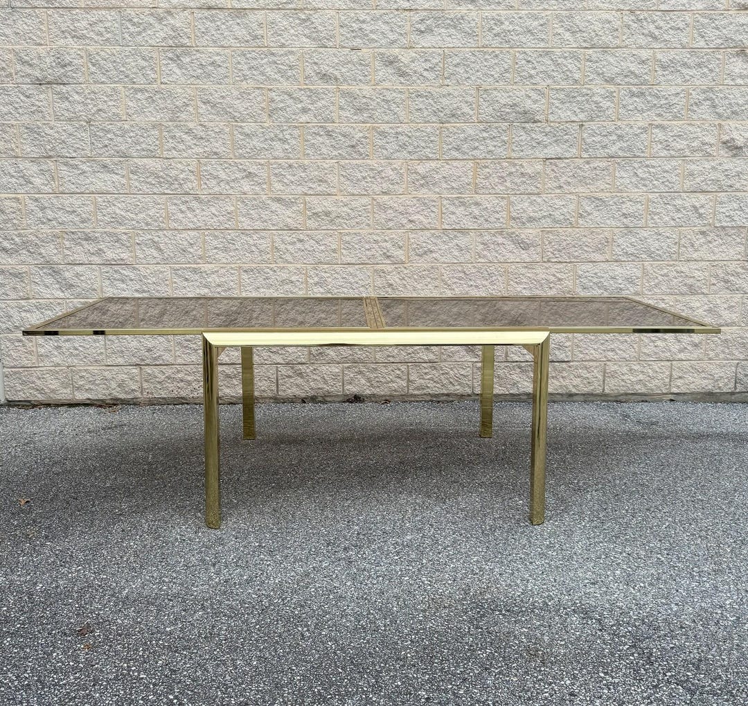 Vintage DIA Brass and Glass Top Extendable Dining Table, Hollywood ...