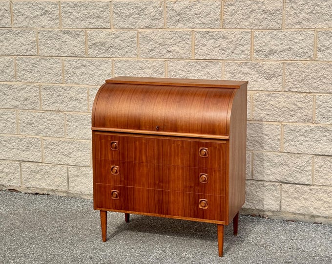Mid-century Swedish Modern Teak Roll Top Desk With Fitted Compartment ...