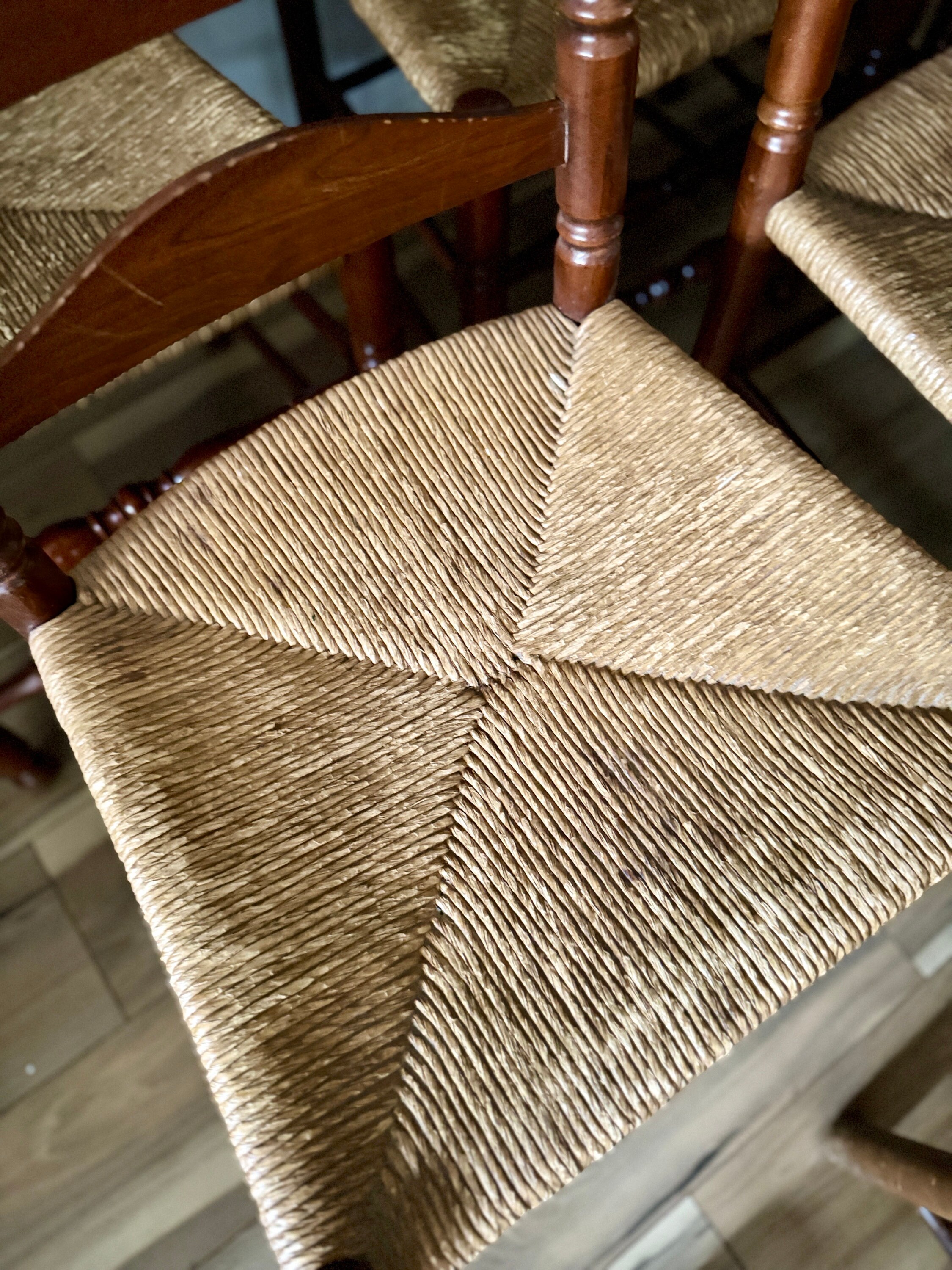 RESERVED A Set of Eight Rustic Vintage Cherry Ladder Back Rush Dining ...