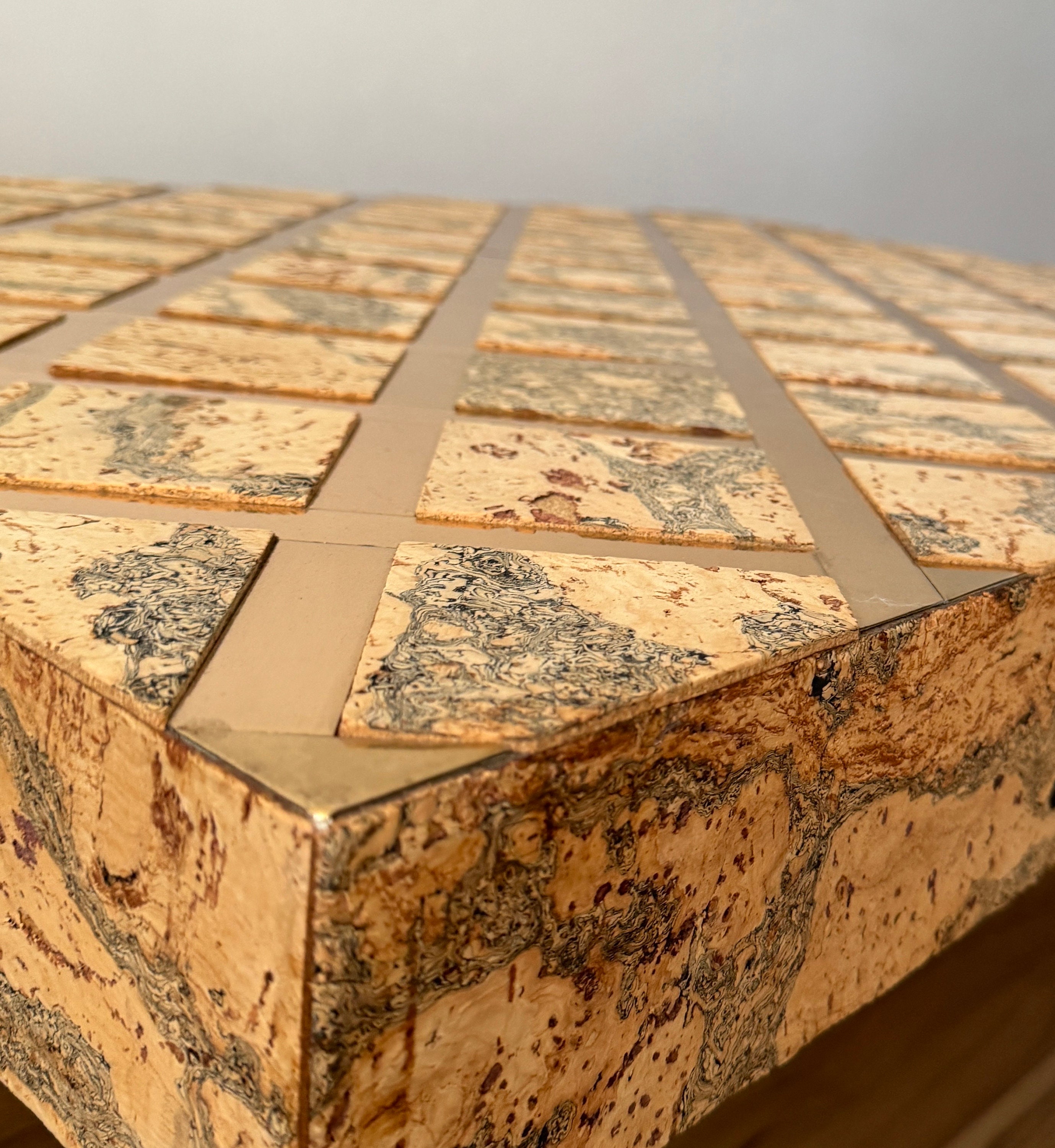 Large Vintage Cork Coffee Table With Golden Inlay, Post Modern Cocktail ...