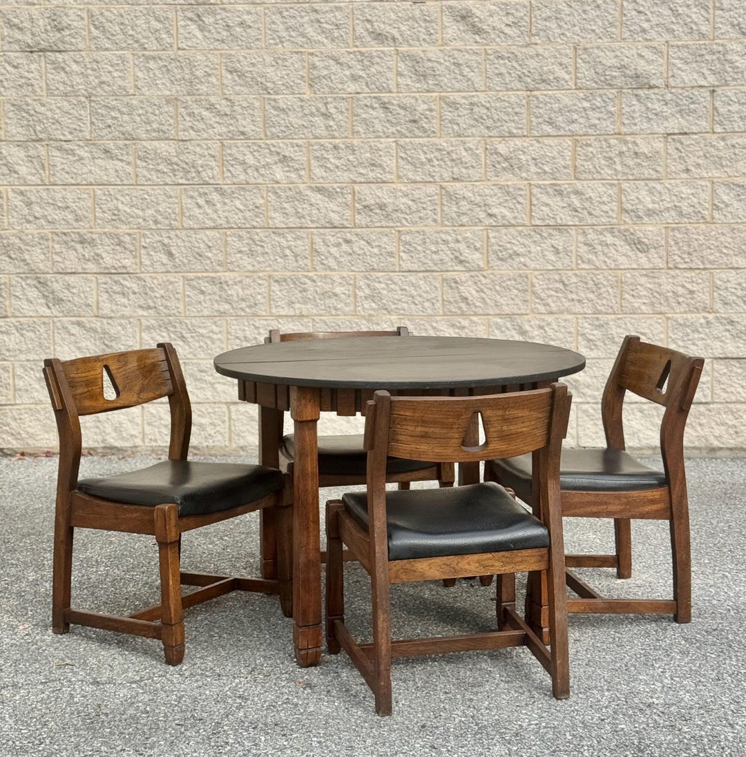 Vintage Rustic Spanish-style Dining Set - Round Dining Table and Set of ...