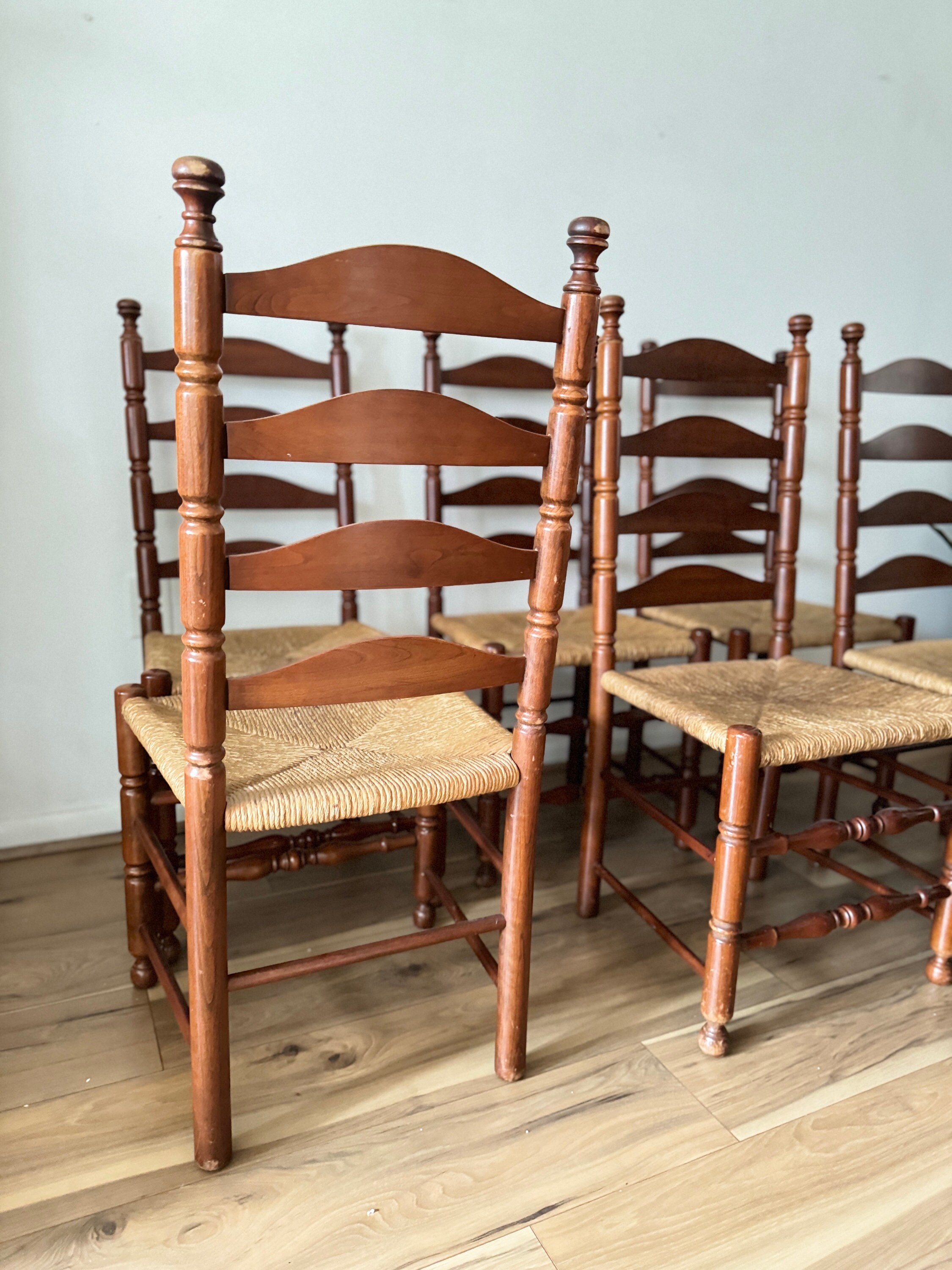 RESERVED A Set of Eight Rustic Vintage Cherry Ladder Back Rush Dining ...