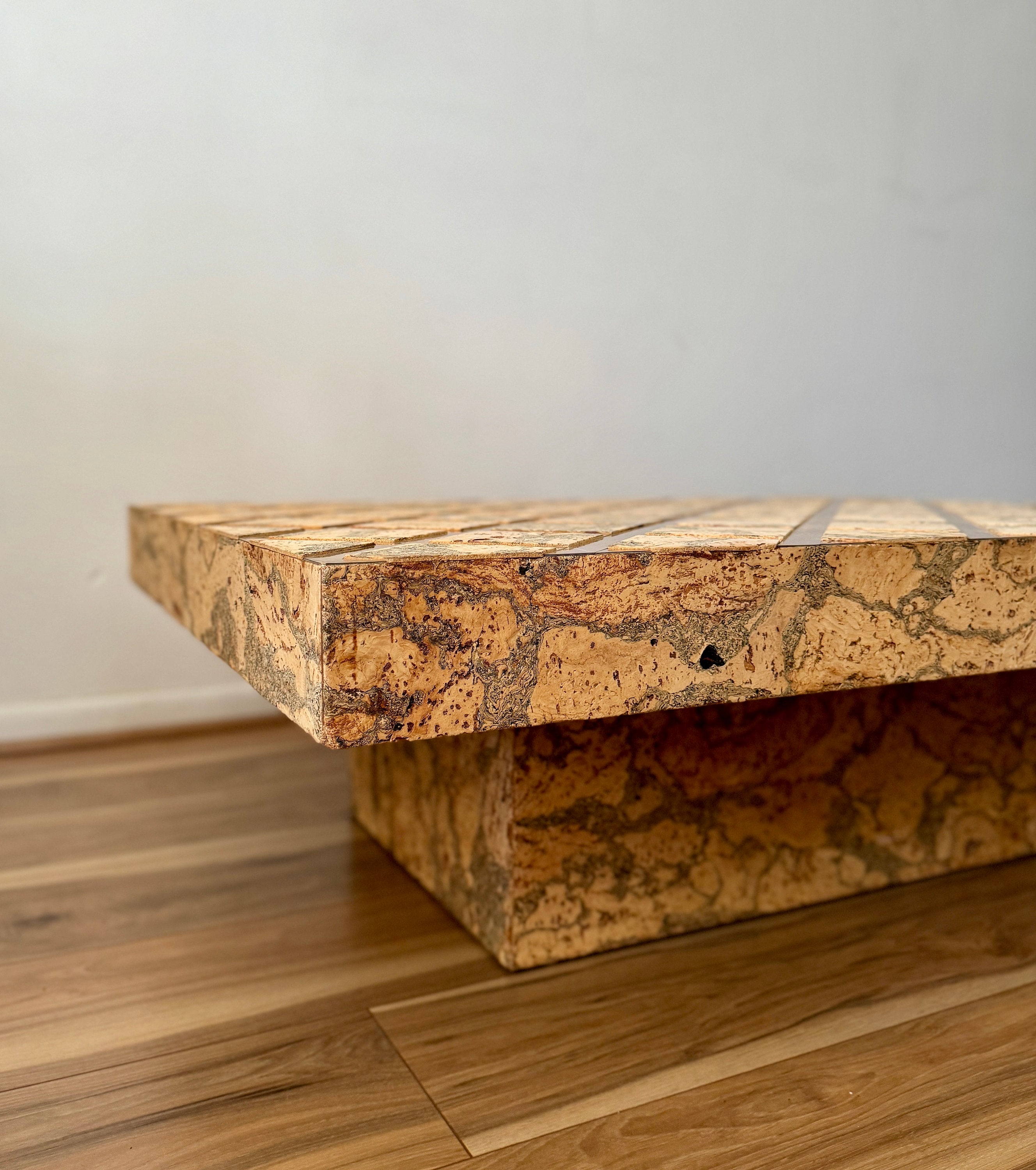 Large Vintage Cork Coffee Table With Golden Inlay, Post Modern Cocktail ...