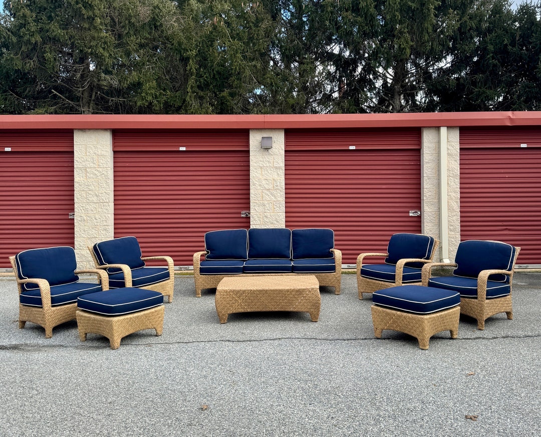 Outdoor Wicker Sculptural Sunroom Sofa Chair Coffee Table and Ottoman ...