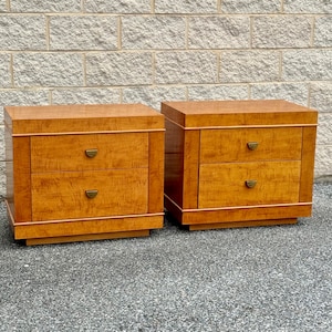 A Pair of Lane Contemporary Modern 2 Drawer Tiger Maple Nightstands - Etsy