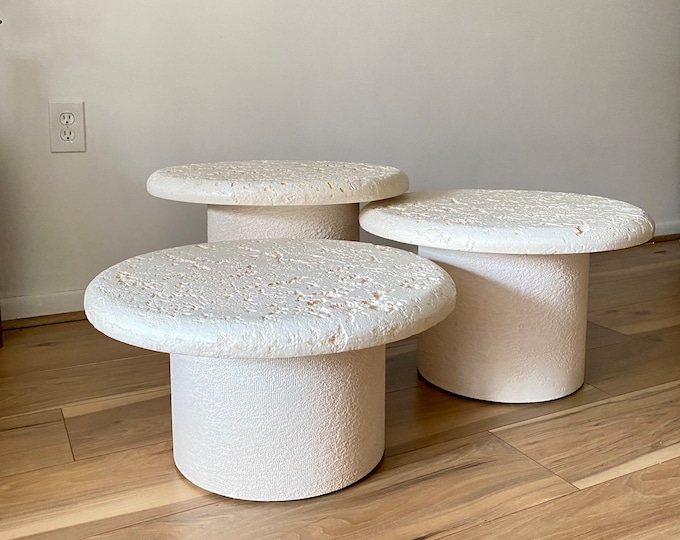 Three Midcentury Coral Stone Mushroom Coffee Tables or Stools, Coquina ...