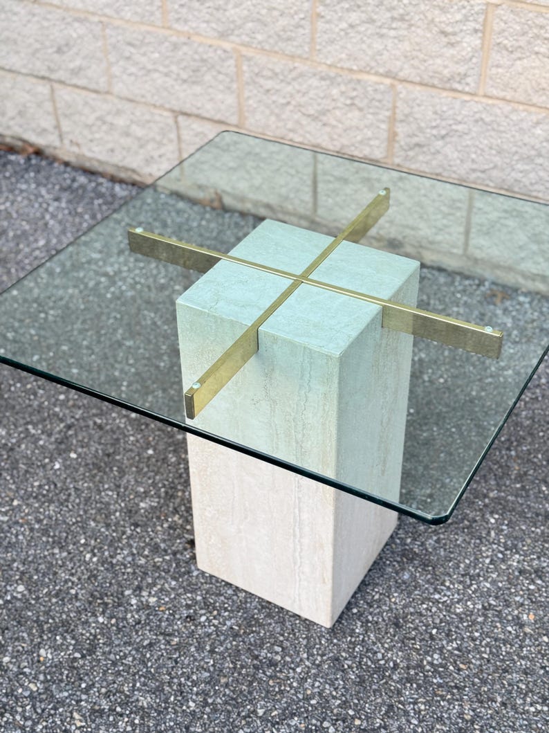 Pair of Post Modern Glass Top Side Tables With Travertine Bases - Etsy
