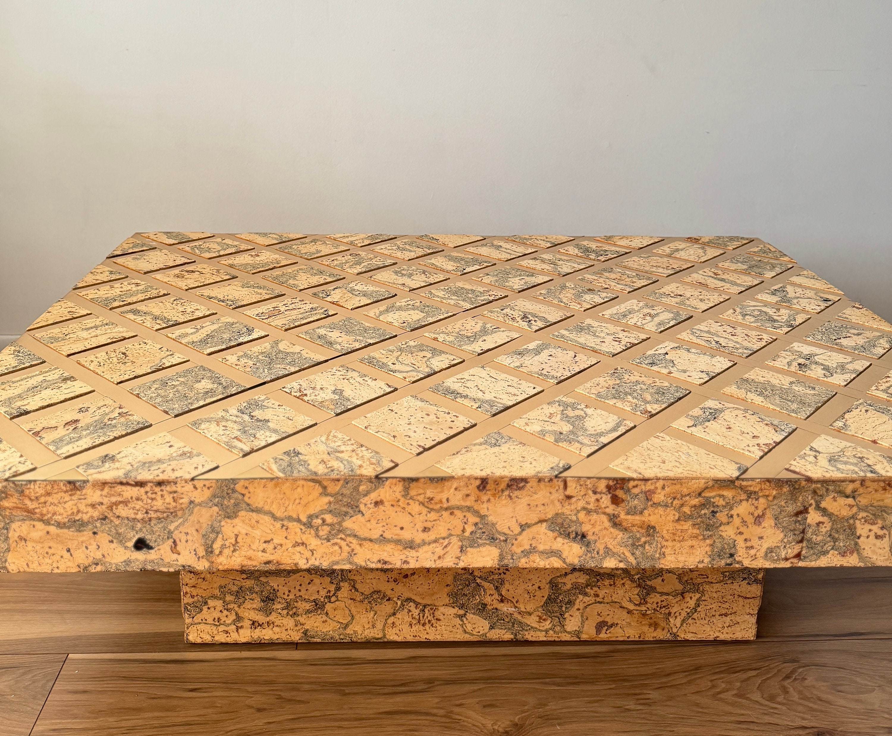 Large Vintage Cork Coffee Table With Golden Inlay, Post Modern Cocktail ...