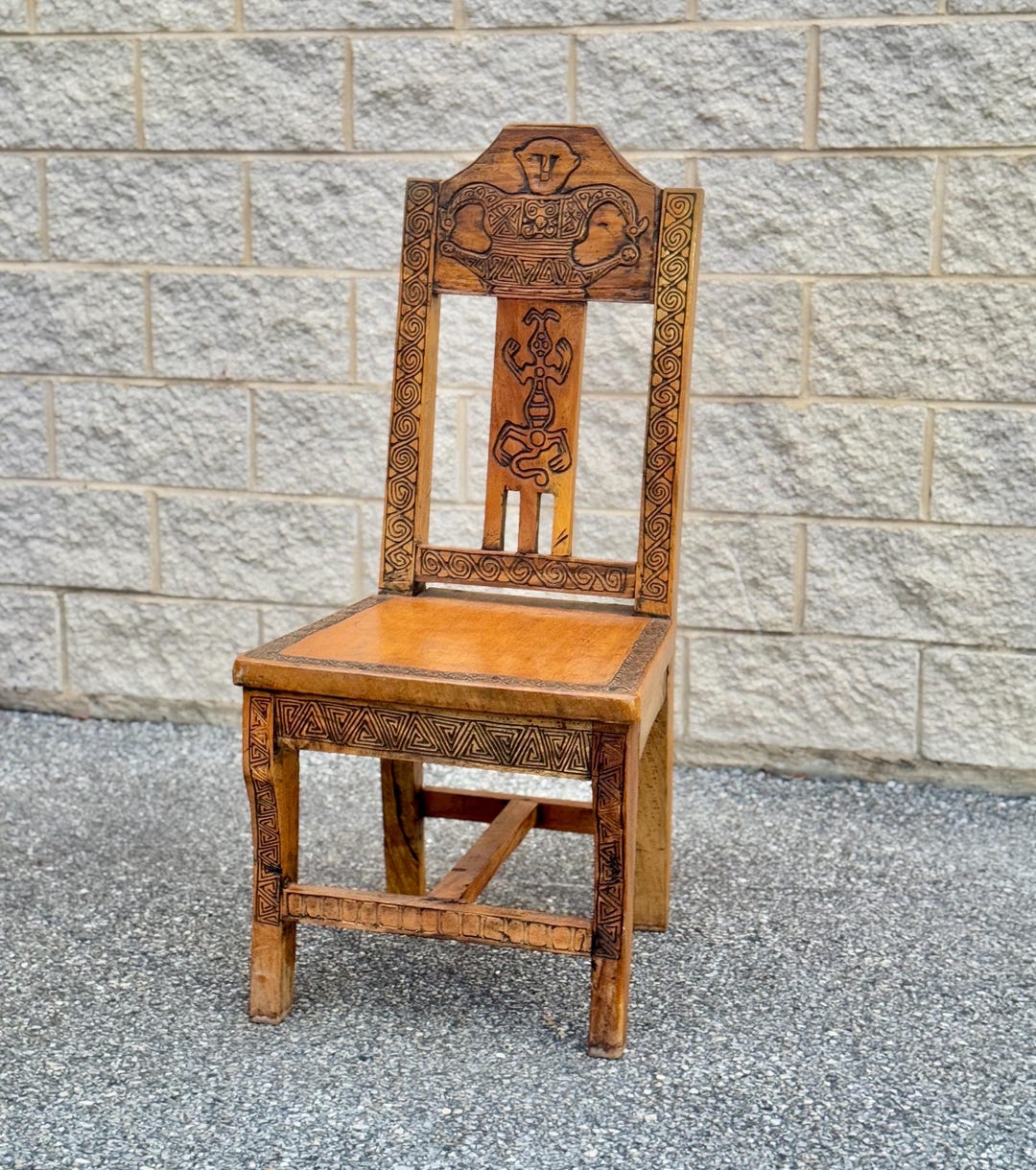 Custom Hand Carved Witco Tiki Style Polynesian Side Chair, Vintage Oak ...