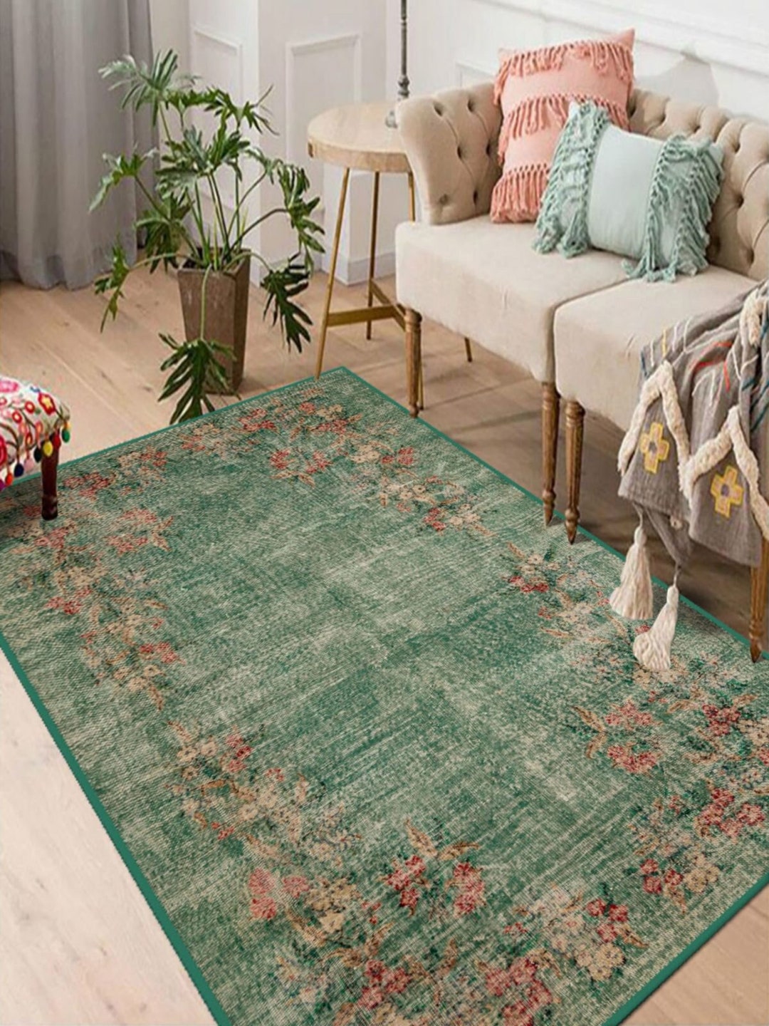 Green Turkish Rug Chic Bedroom Rug With Unique Design - Etsy