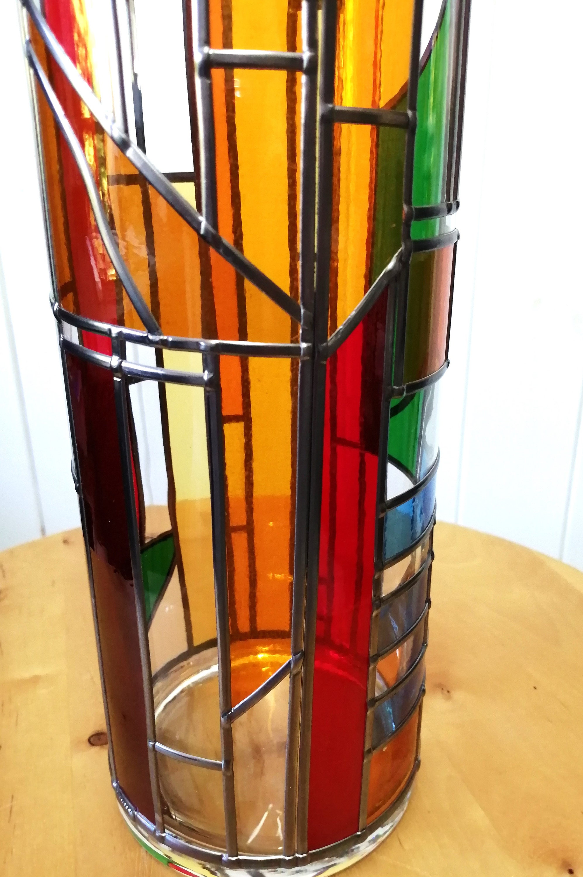 30cm Tall Art Deco Stained Glass Effect Flower Vase. Inspired - Etsy