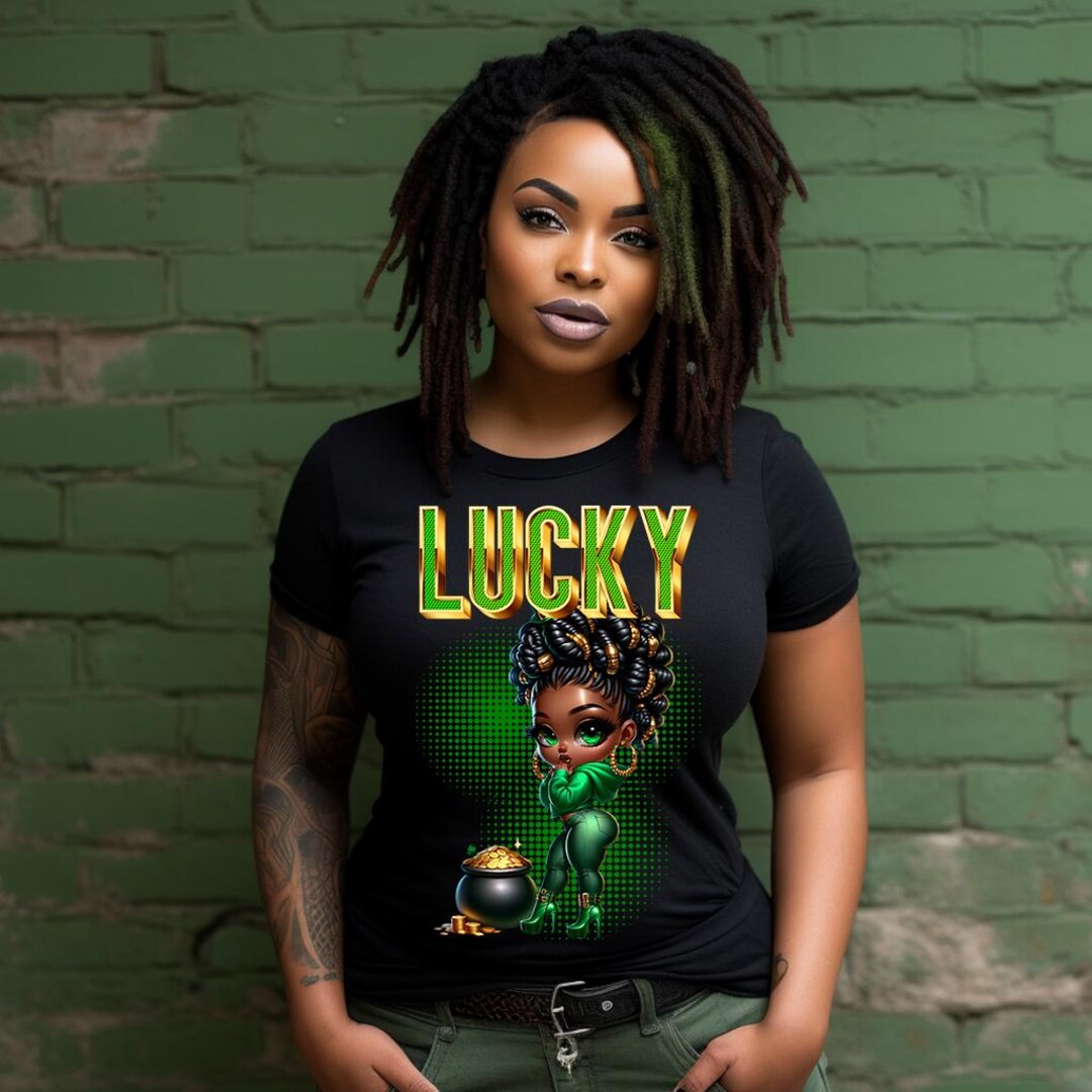 Black Girl Chibi Lucky Png, Black Woman, St. Patricks Day Locs Png ...