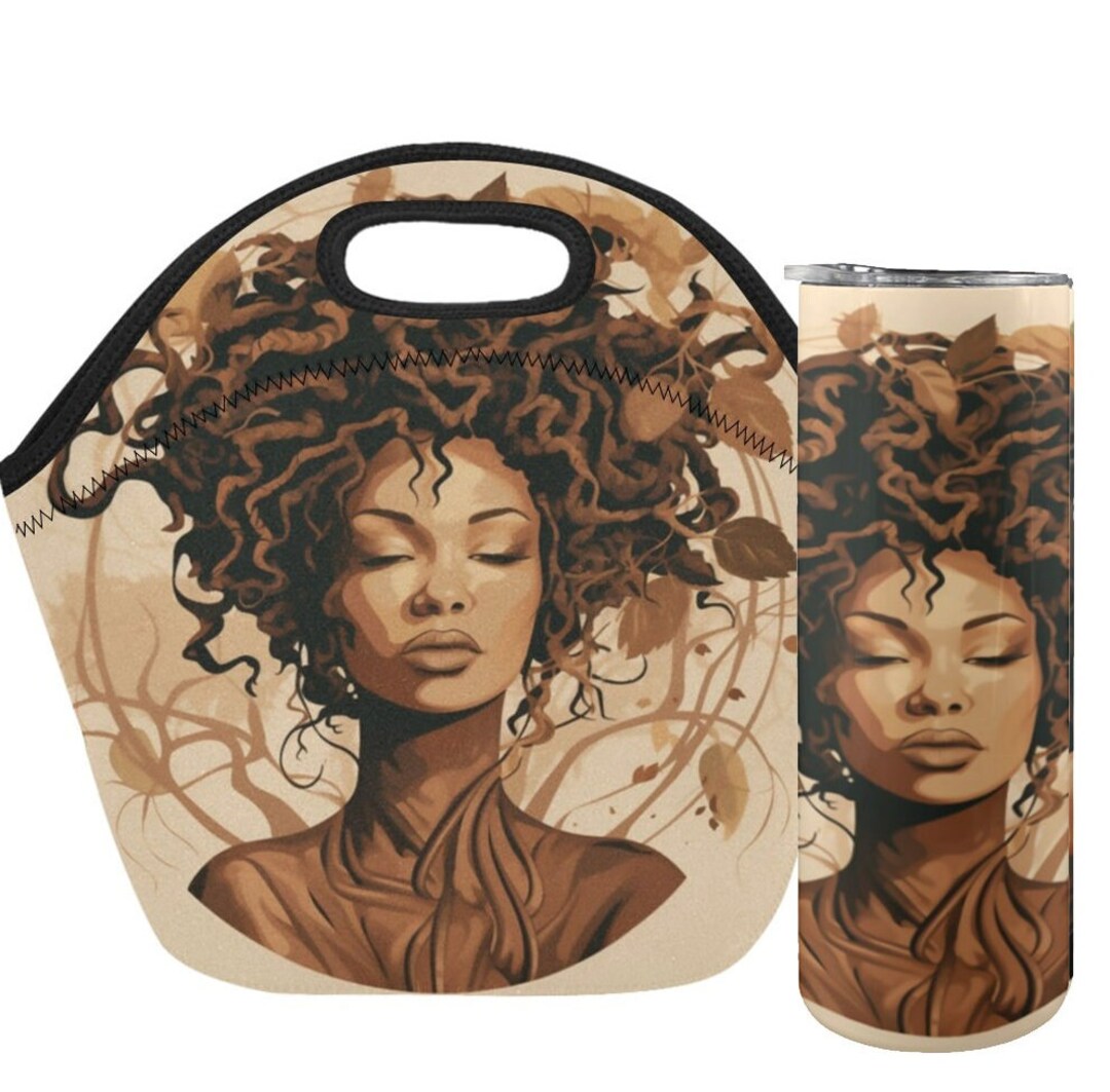 Messy Bun Roots Black Queen Dreadlocks Lunch Tote 20 Oz Skinny Tumbler ...