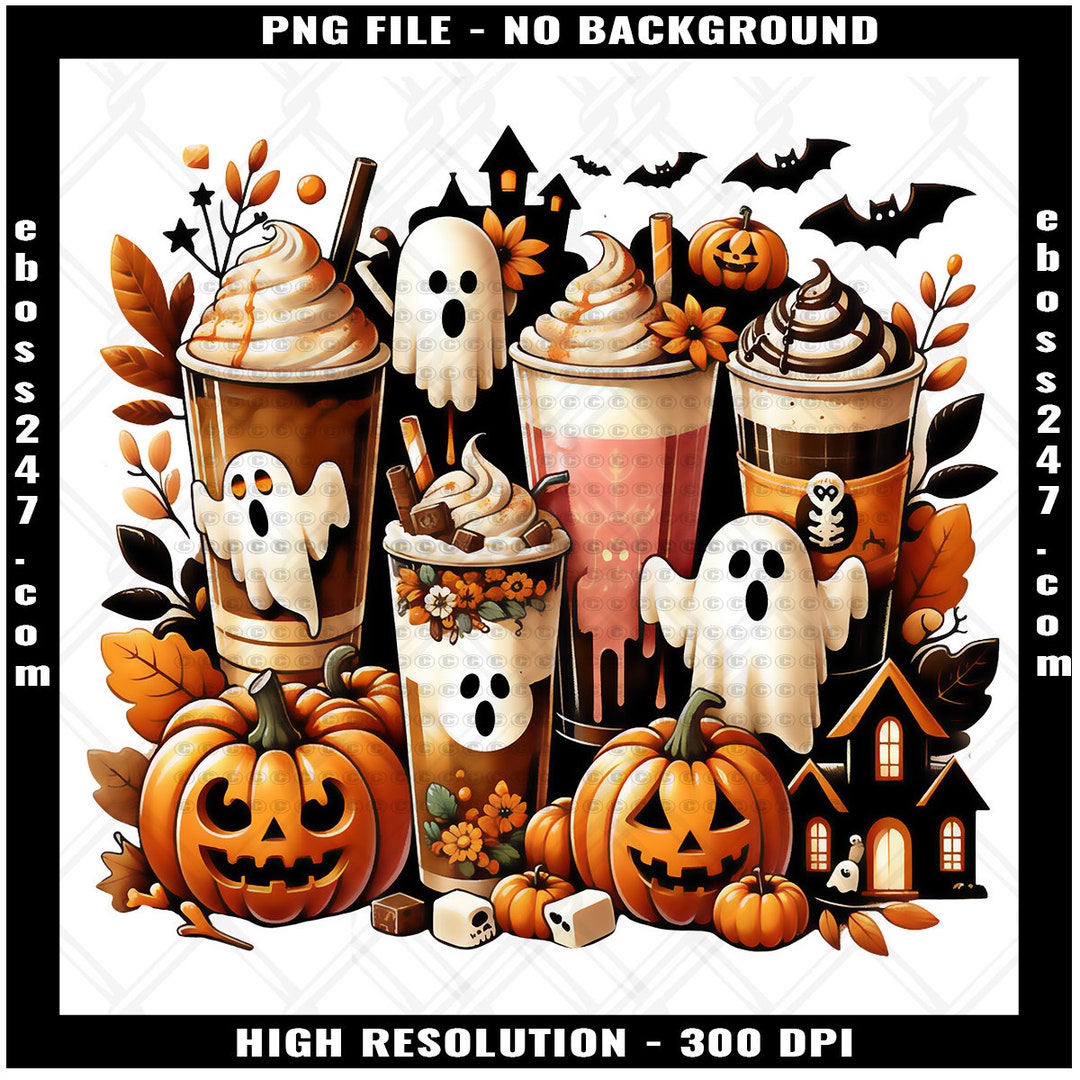 Boo Latte PNG, Cute Scary Fall Halloween Horror Iced Coffee Pumpkin ...