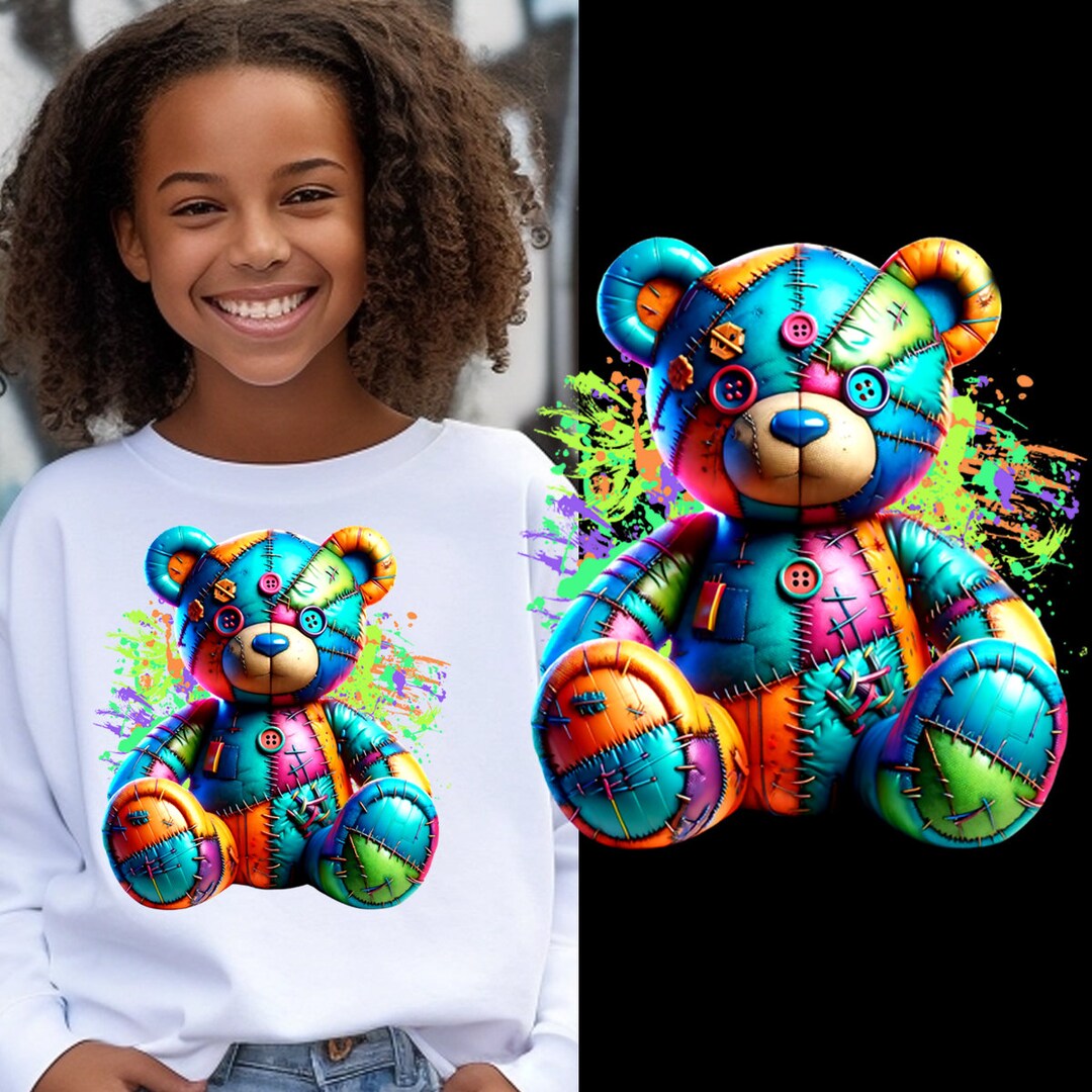 Neon Tattered Teddy Bear Png for Colorful Sublimate Design. Png for ...