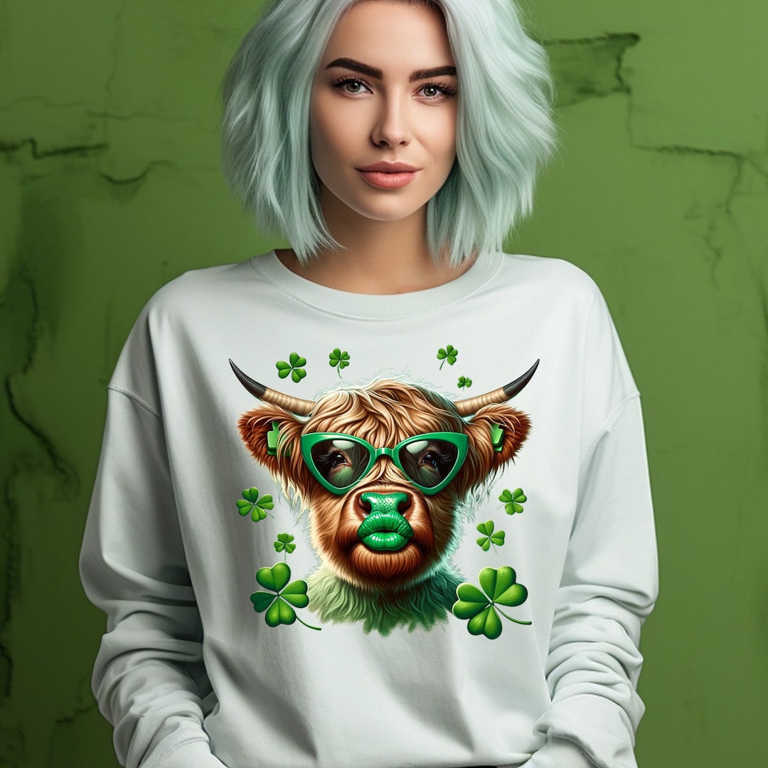 St Patrick's Day Highland Cow PNG, Retro St Patricks, St Patrick's Day ...