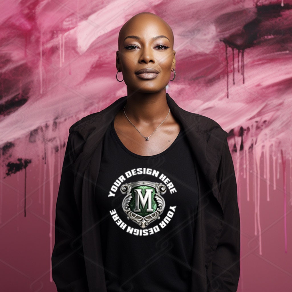Black Bald Baldie Woman Model Mockup Black Tshirt Mockup, Plus Size ...