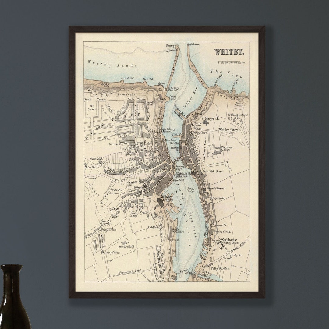 Whitby Harbour Map Vintage Reproduction Framed Print - Etsy UK