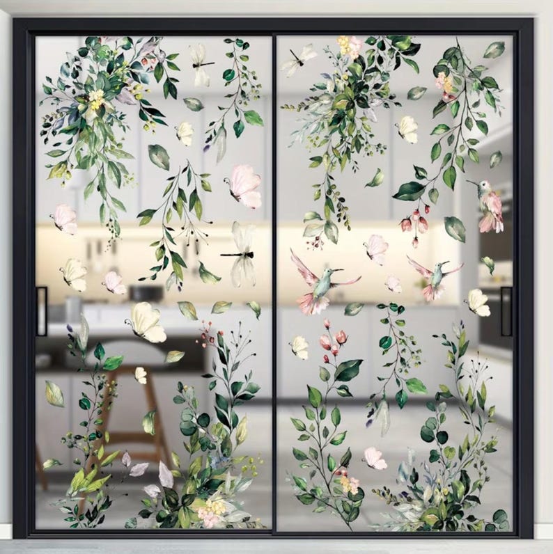 Botanical Window Clings Set, Double Sided Greenery Window Stickers ...