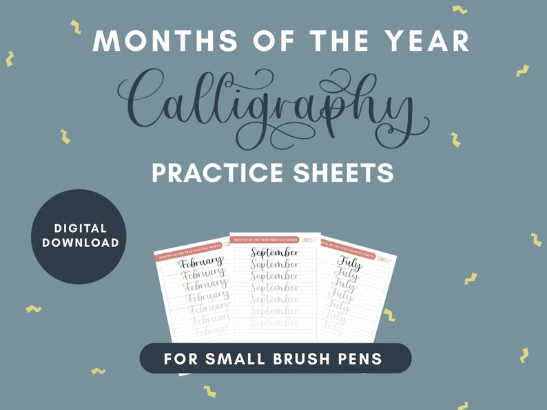 Months of the Year Brush Calligraphy Workbook, Learn Brush Lettering ...
