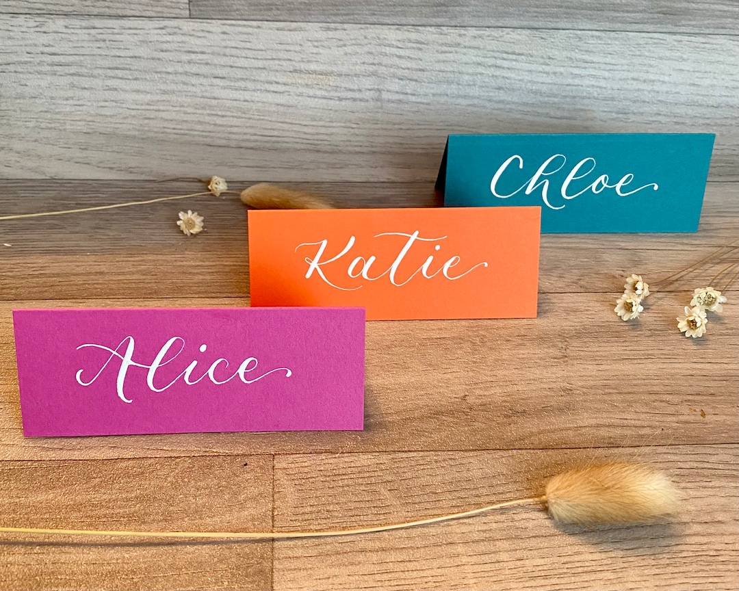 Handwritten Wedding Table Name Cards on Folded Bright Colour - Etsy