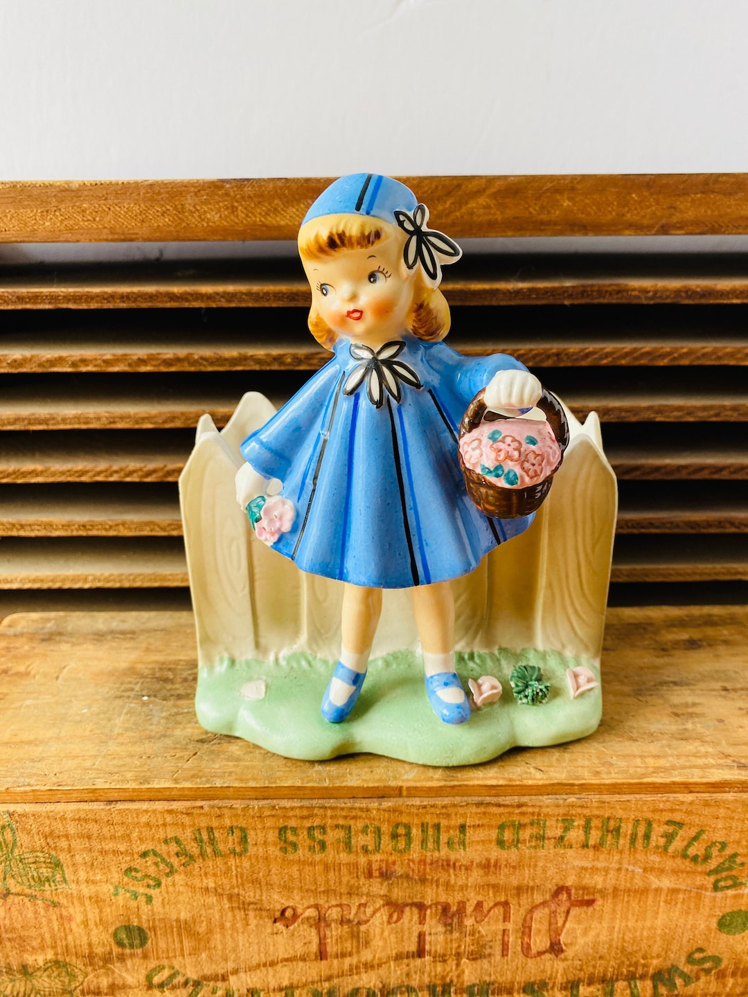 Vintage Hard to Find Relpo Girl in Blue Planter - Etsy