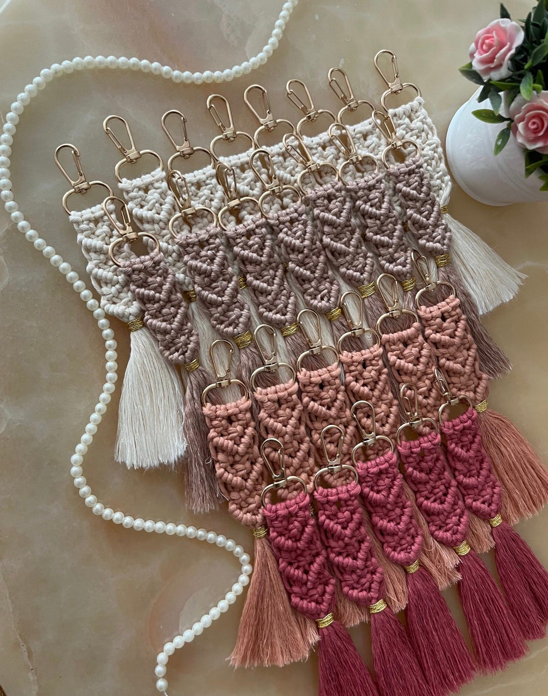 Macramé Boho Keychain Wedding Gifts, Personalized Boho Baby Shower ...