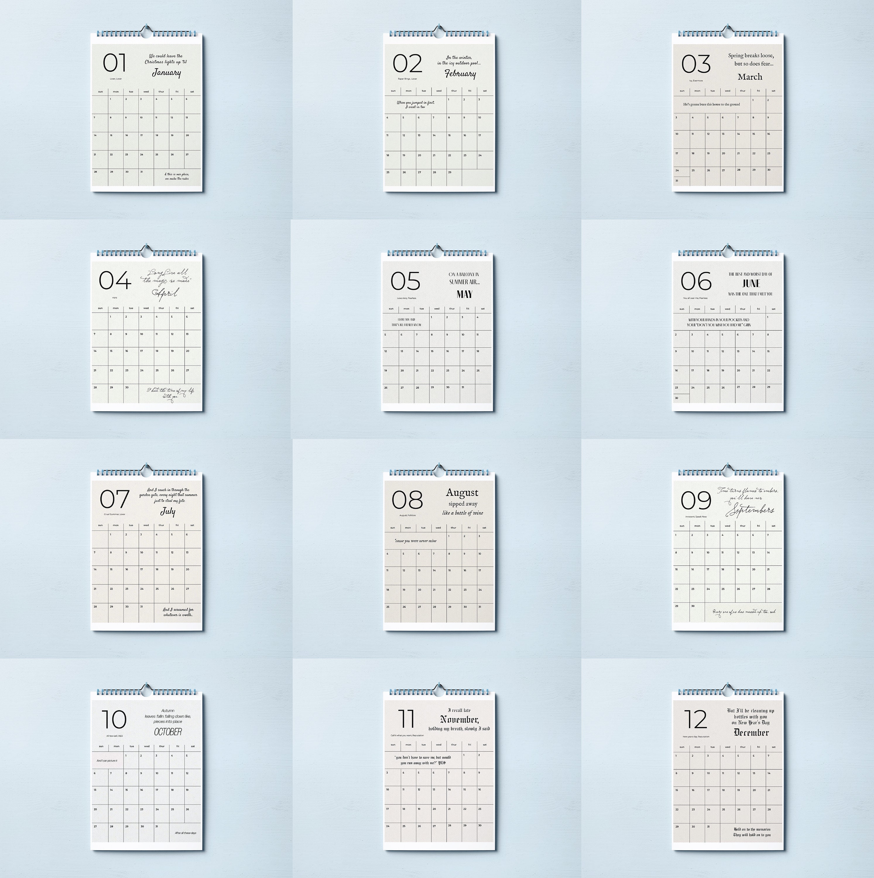 Taylor Swift Themed Calendar - Etsy