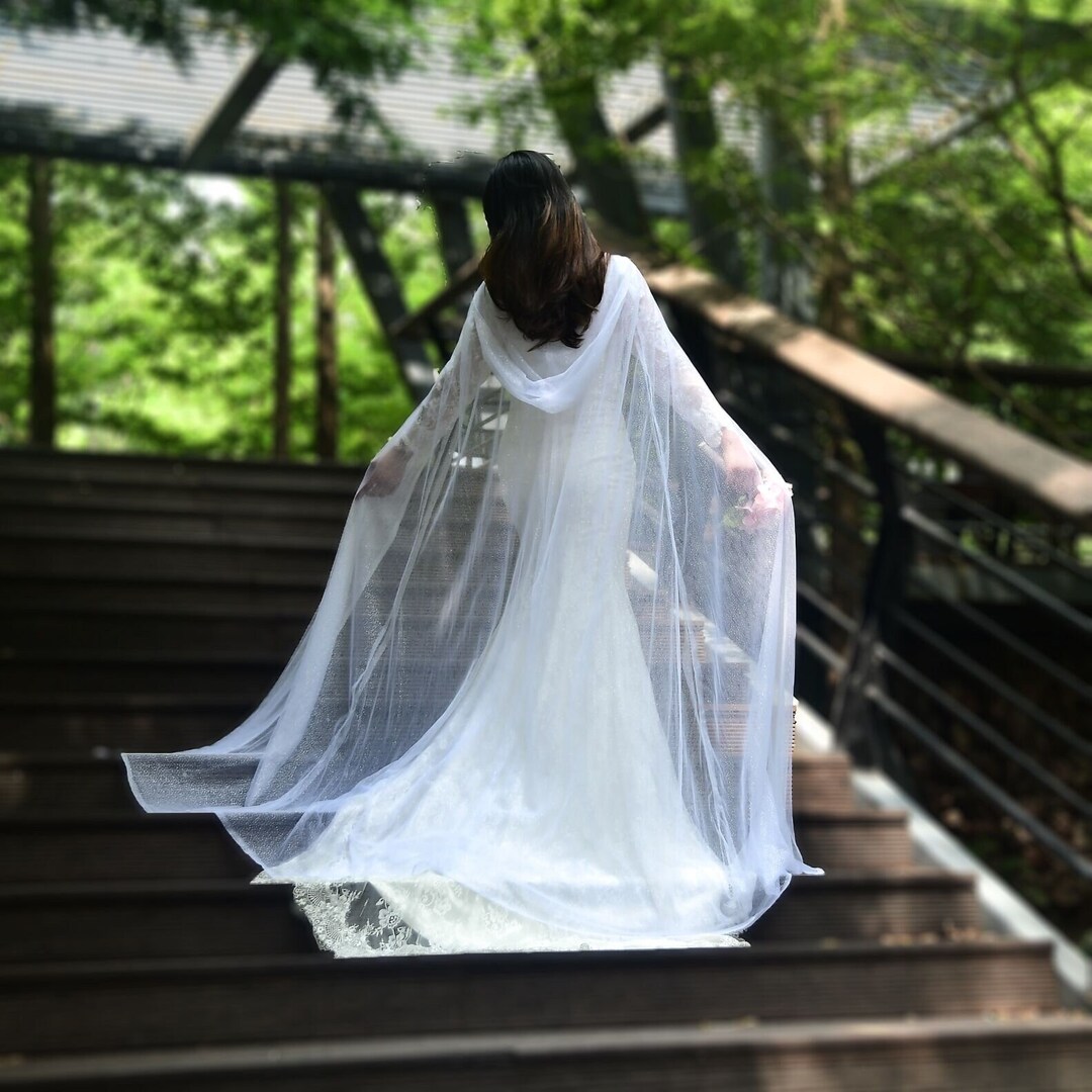 Gillter Tulle Cape Veil With Hood,wedding Bridal Veil Wedding Cape With ...