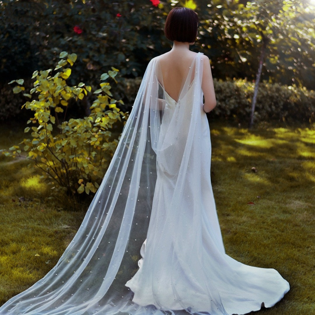 Pearl Cape Veil,bridal Wedding Veil,long Cape Veil,pearl Cape Veil ...