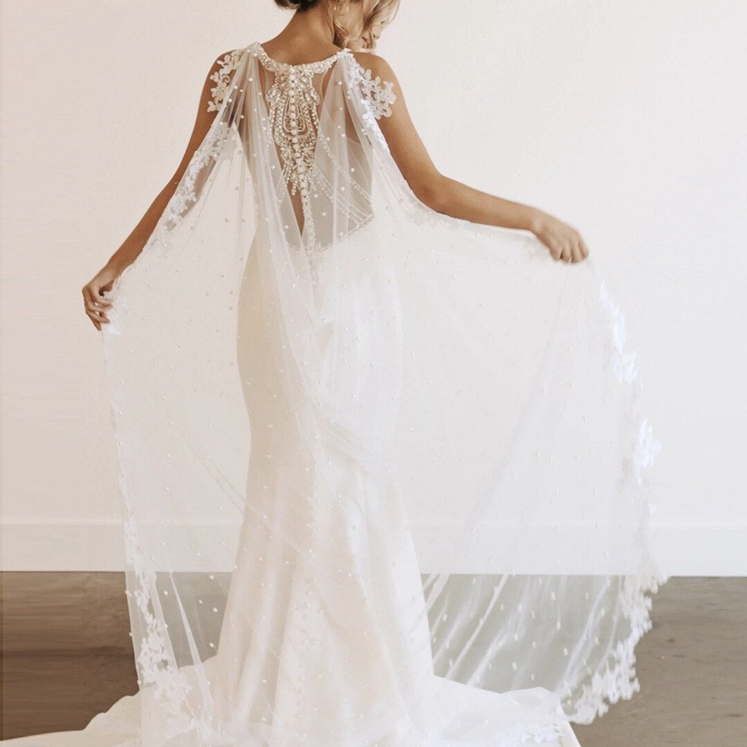 Pearl Cape Veil wedding Cape Veil With Lace Bridal Cape - Etsy Australia