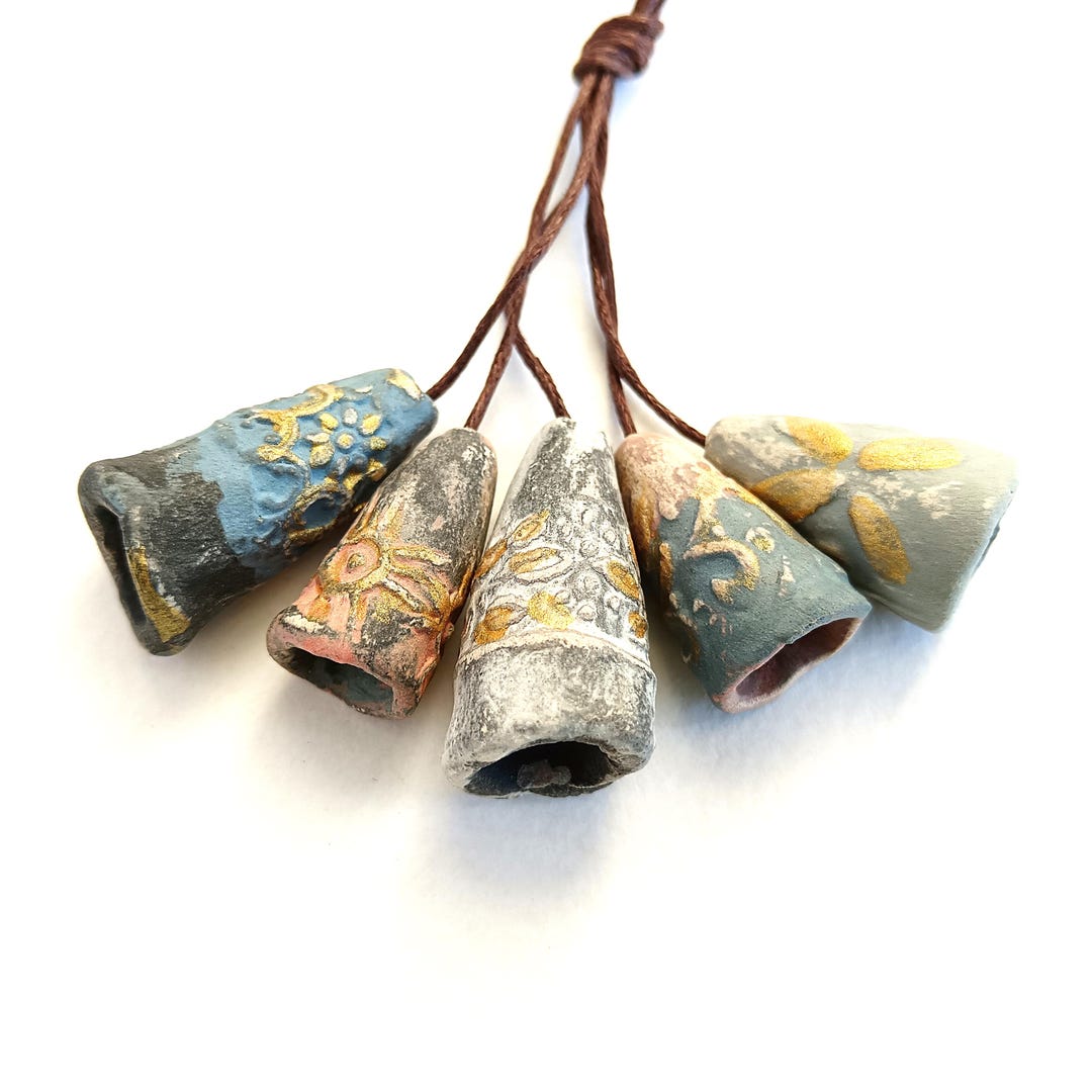 5 Bells With Golden Details Ceramic Bell Beads - Etsy