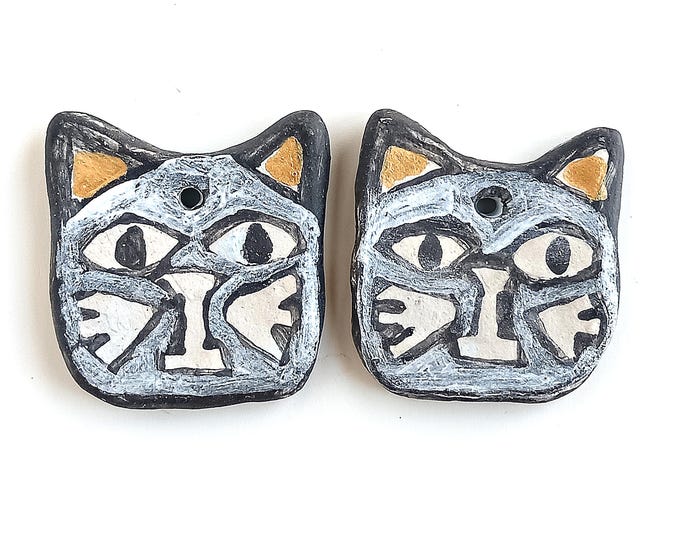 Ceramic Kitten Bell Beads: Rustic Animal Jewelry Supplies, Handmade ...