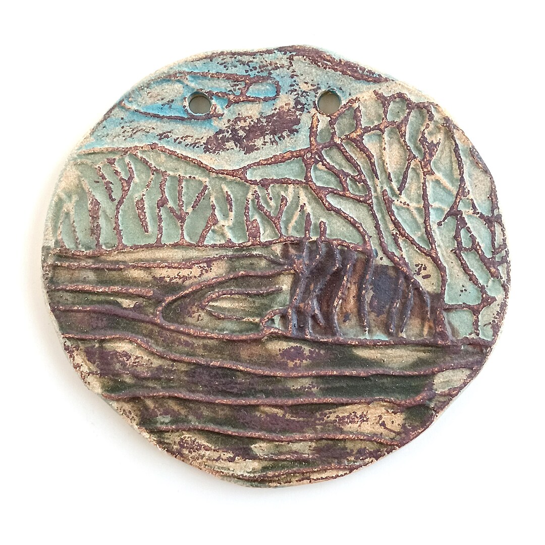 Ceramic Landscape Pendant: Rustic Field & Forest Charm - Etsy