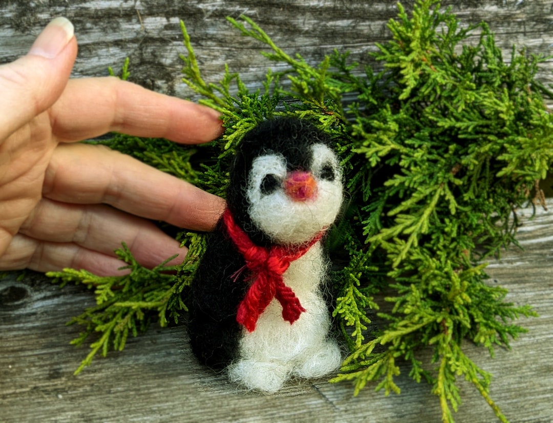 Petite Felted Penguin, 100% Wool, Soft and Natural Gift for Animal ...