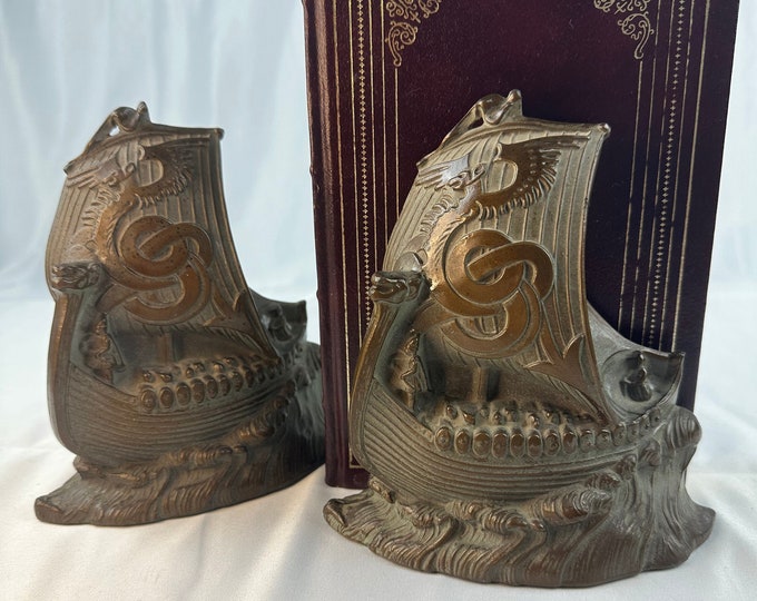 RARE Antique Brass Viking Warship With Dragon Set of Bookends - Etsy