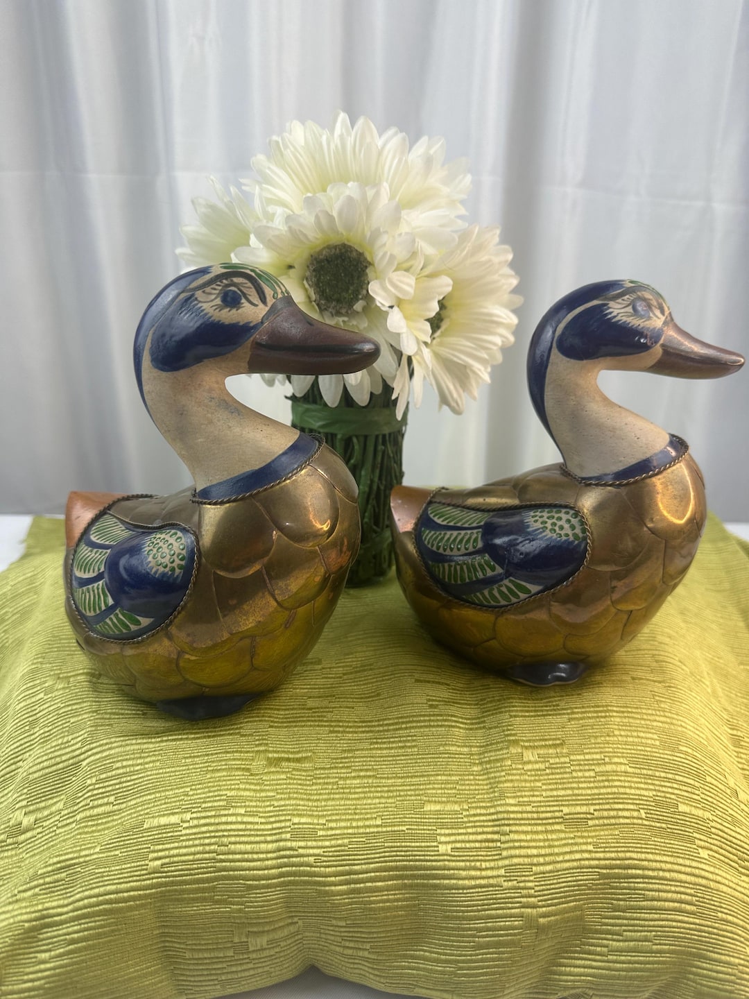 Vintage Pair of Hand Painted Brass, Copper and Porcelain Ducks - Etsy