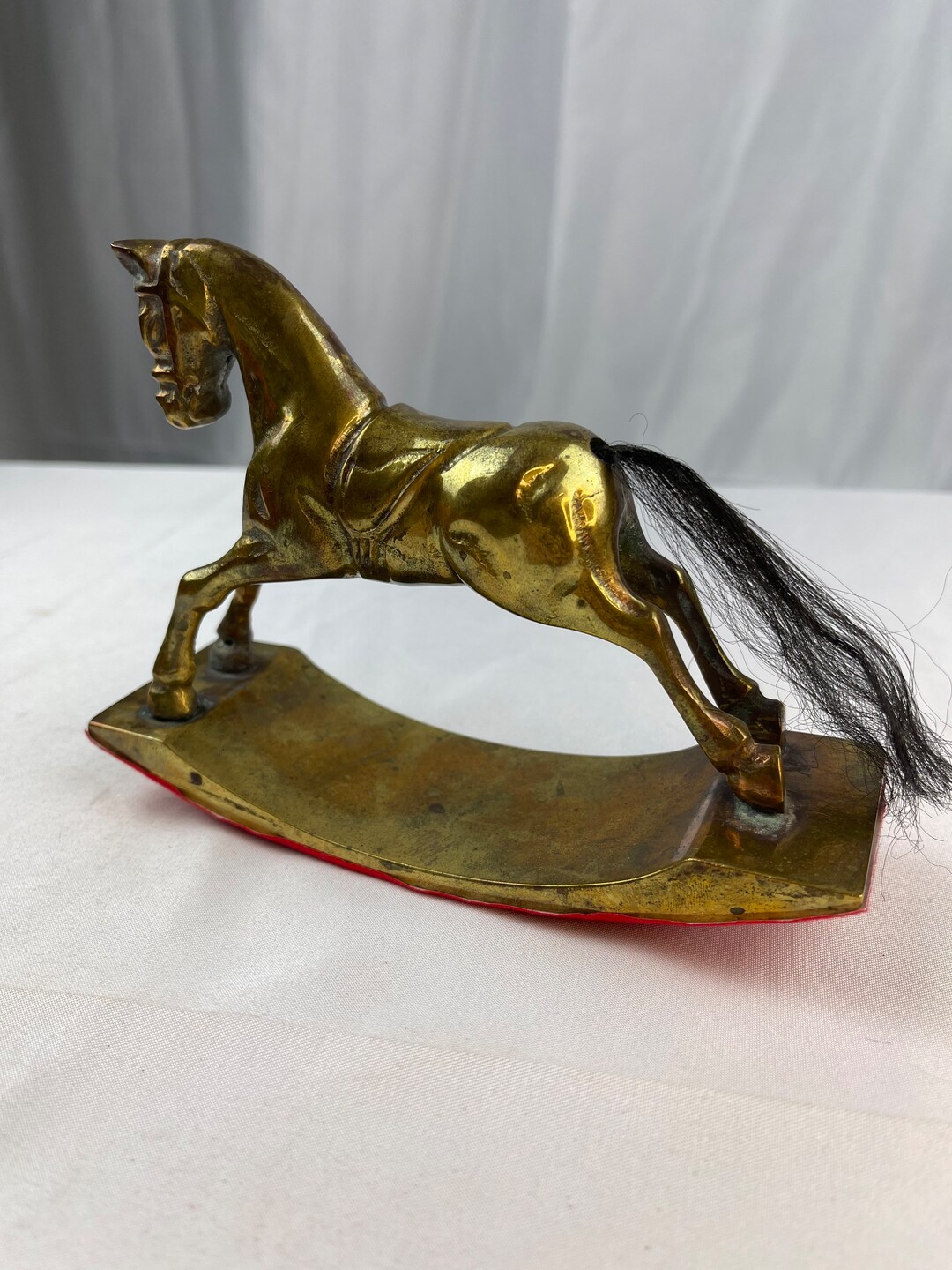 Vintage/ Antique Small Solid Brass Rocking Horse With Horsehair Tail - Etsy