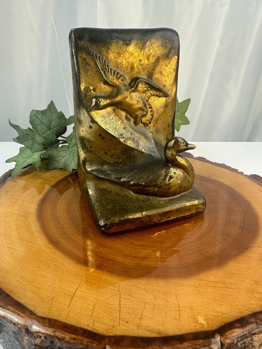 Antique Bronze Clad Spelter Duck Flying and Duck Decoy Bookend/decor ...