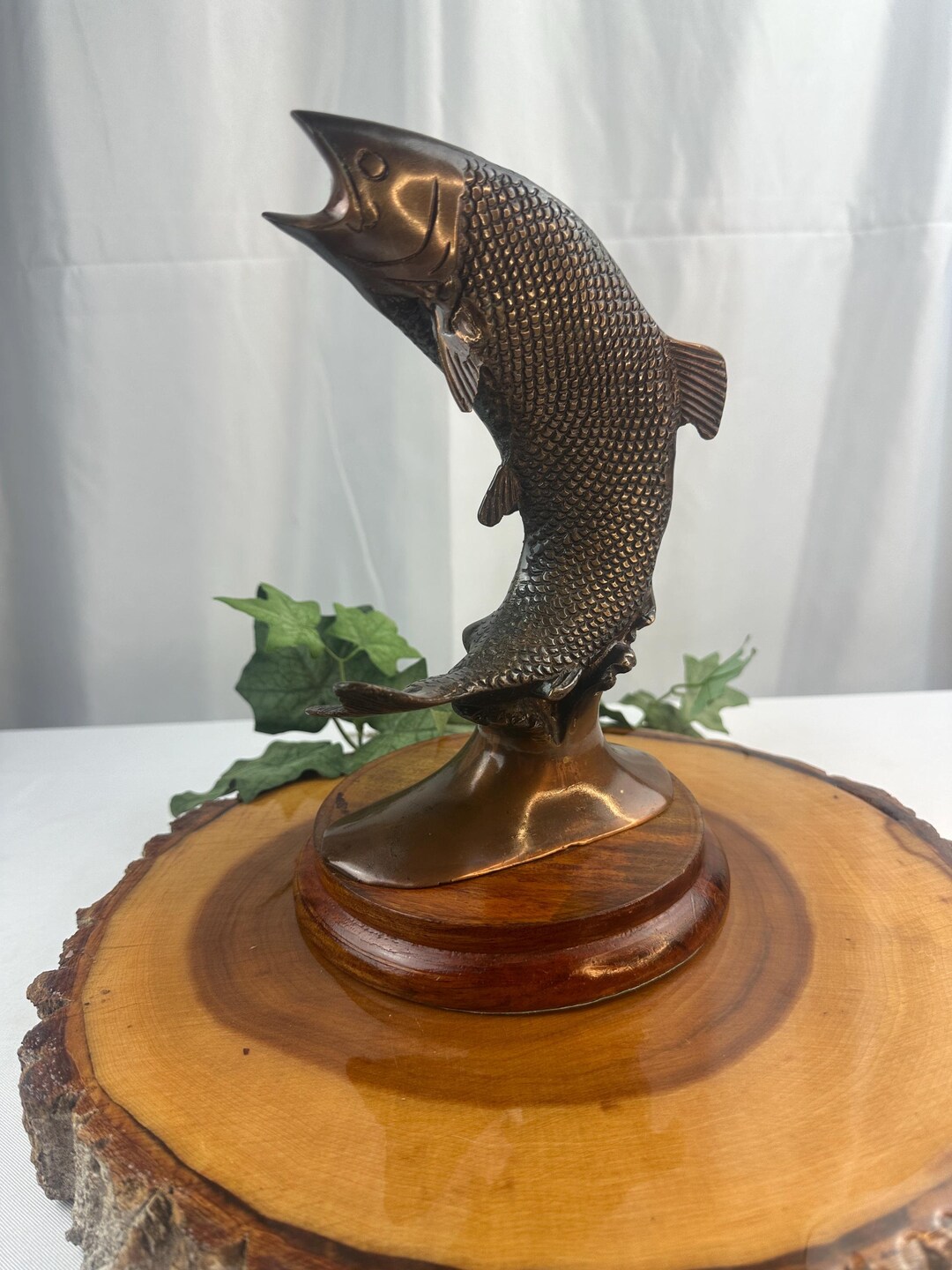 Vintage Copper Fish/carp Sculpture on Wood Base - Etsy
