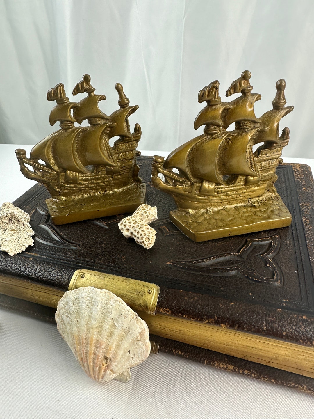 Vintage Solid Brass Sailing Ship Set of Bookends - Etsy