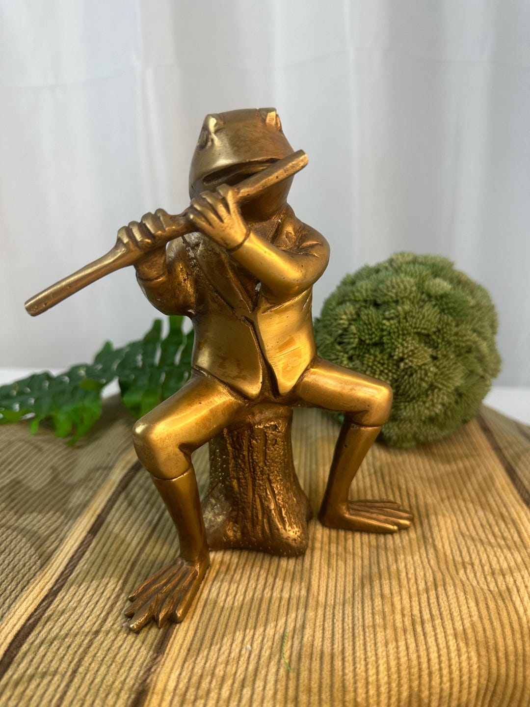 Vintage Solid Brass Frog on a Log Playing the Flute Statue - Etsy