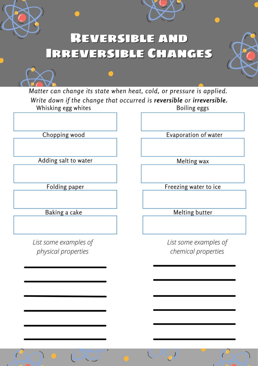 Chemical Vs Physical Changes Worksheet - Digital Download - Etsy