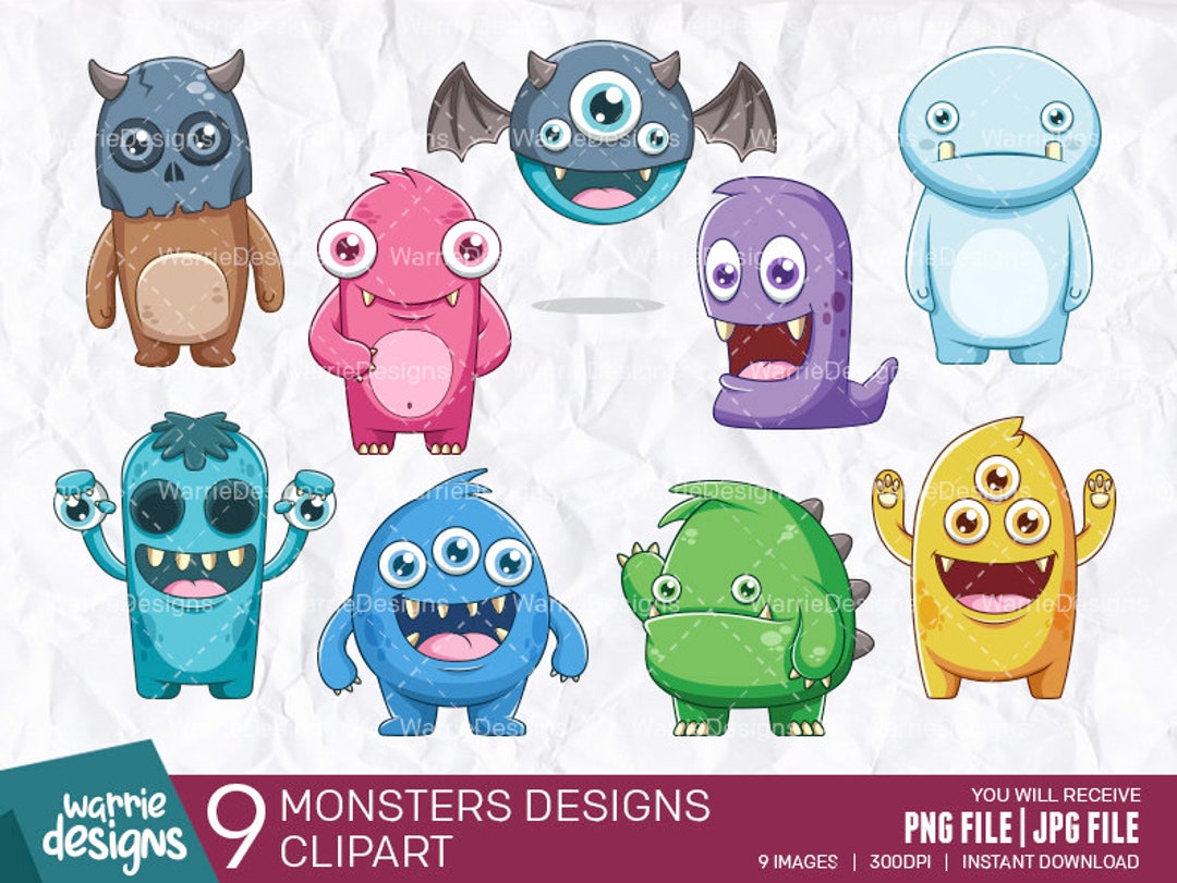 Monsters Clipart Set, Cute Monsters Clipart, Monters Kids, Scrapbook ...