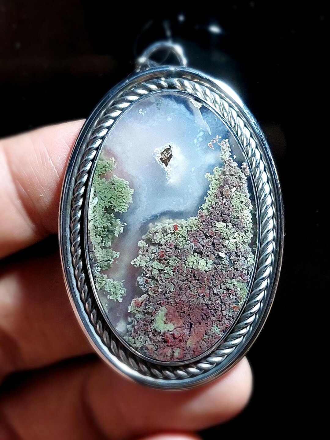 Indonesian Java Moss Agate Original Pendant Necklace 35x51x5 Mm ...
