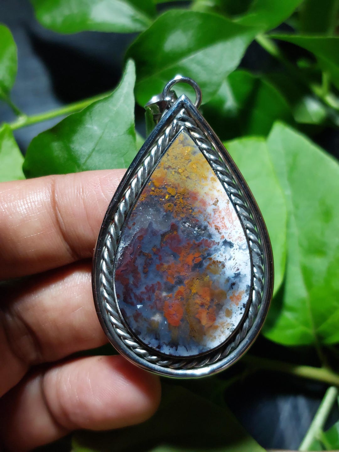 Moss Plume Agate Stone Pendant Size 34x52x6 Mm,moss Agate Necklace ...