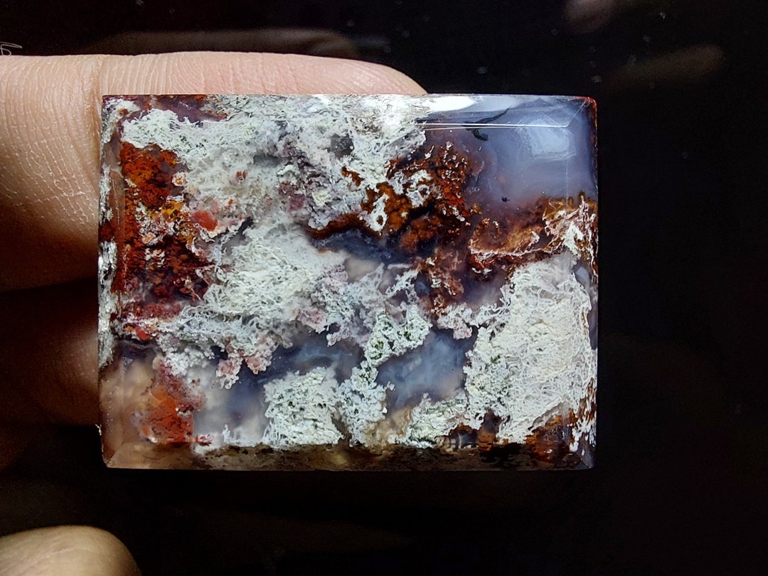 Rectangle Javanese Moss Plume Agate Cabochon, Wire Wrapped Pendant ...